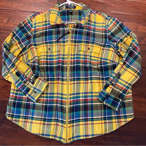 Chaps | Tops | Chaps Plaid Flannel Shirt Zipper Front Colorful 2x ...